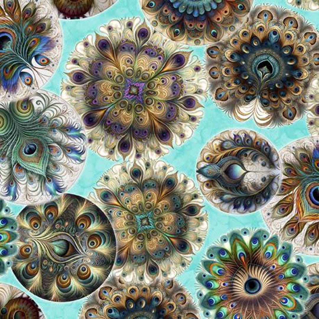 Resplendent Packed Circle Medallions Aqua by Morris Creative Group for ...