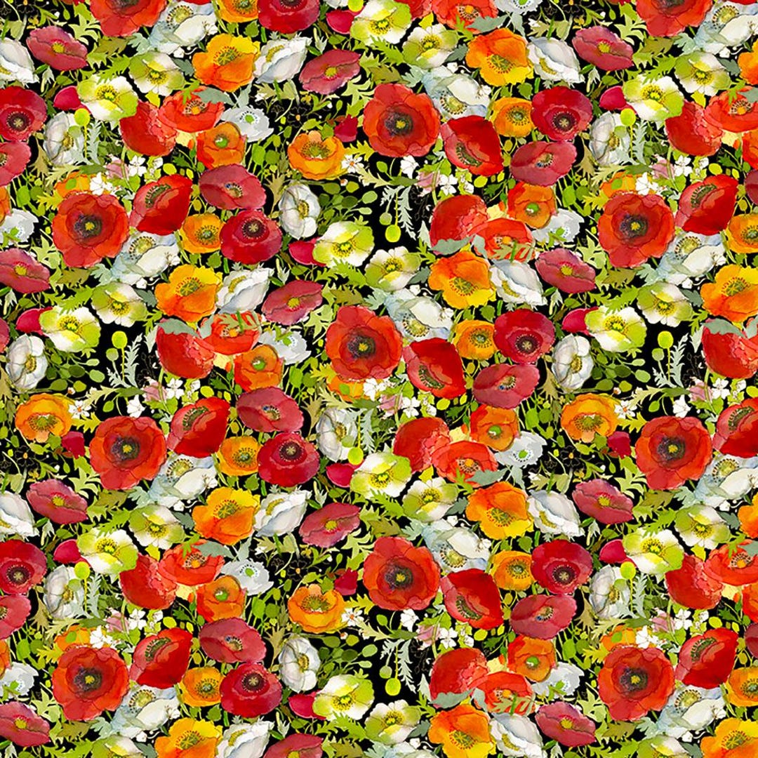 Poppy Dreams Poppy Trellis on Black Y3990-3 Sue Zipkin for Clothworks ...