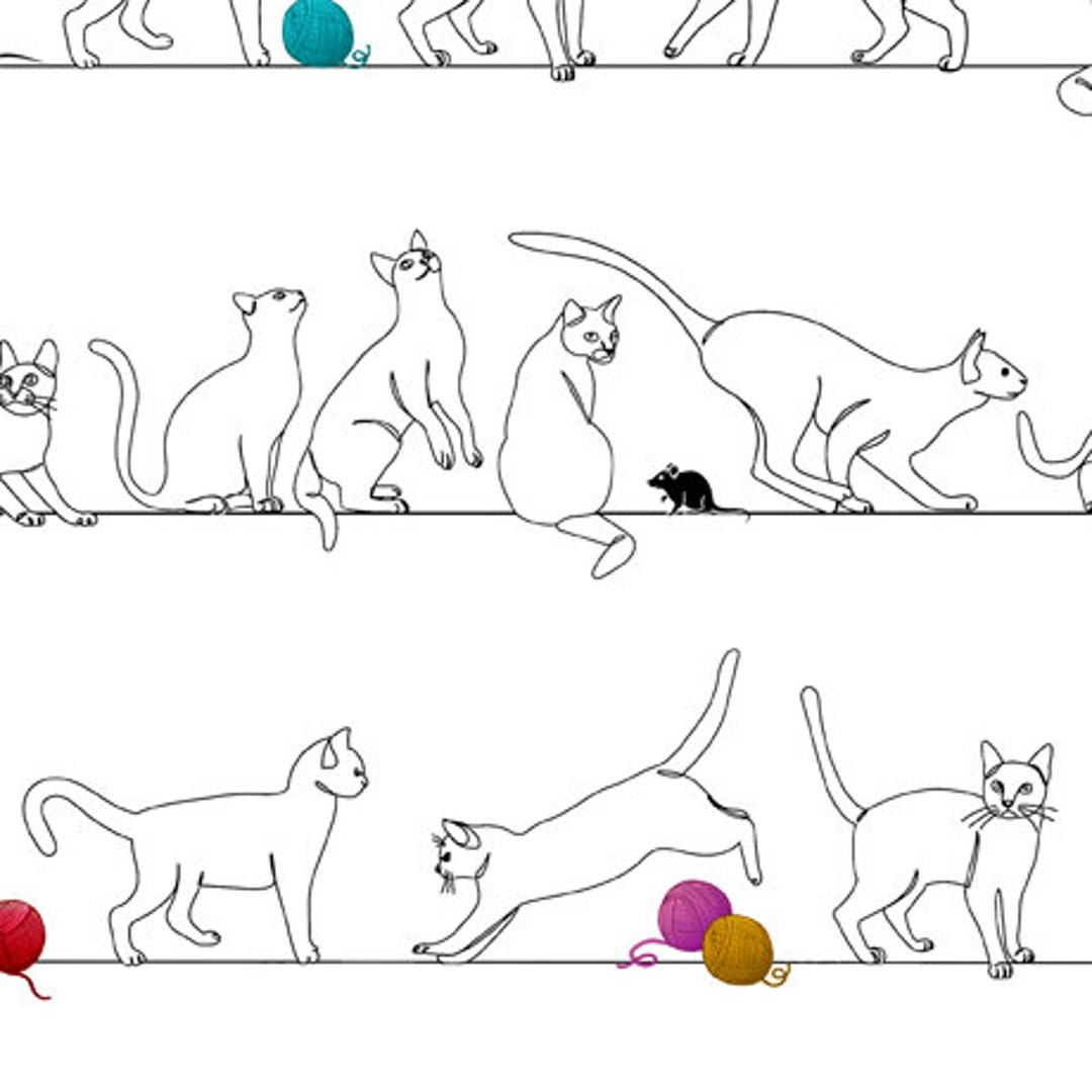 Cat Flat Cats on A Wire by Kate Ward Thacker for QT Fabrics 29331-Z ...