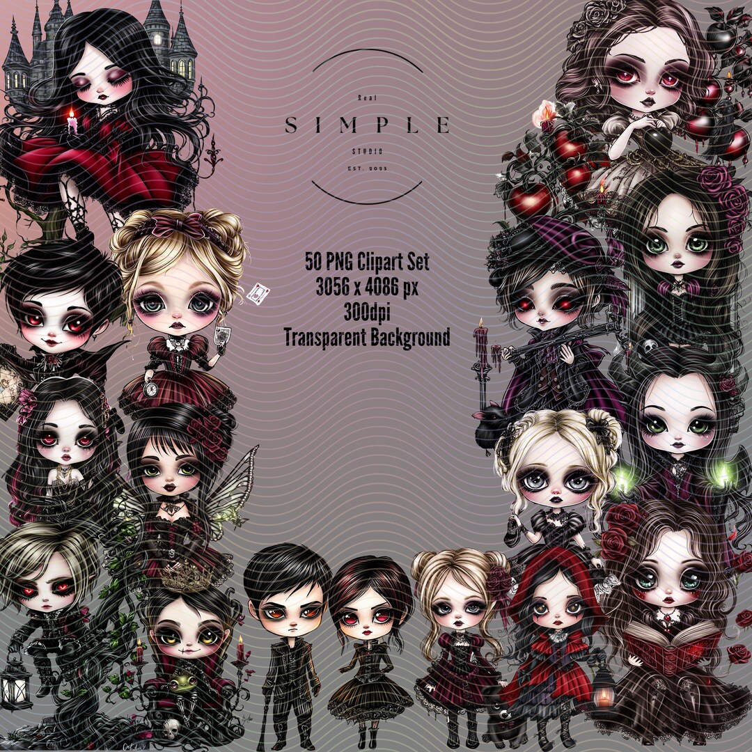 Chibi Gothic Fairytale Clipart | Spooky PNG Stickers (digital Download ...
