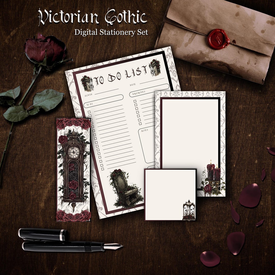 Victorian Gothic Digital Stationery Set – 20 Items | Printable To-do ...