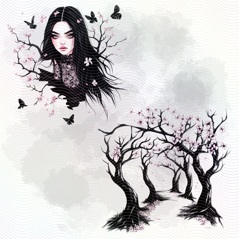 Gothic Spring Clip Art: Cherry Blossoms, Tombstones, Butterflies (pngs ...