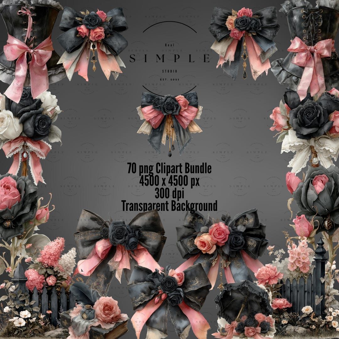 Gothic Coquette Clipart Bundle | 70 Pngs With Bows, Lace & Dark ...