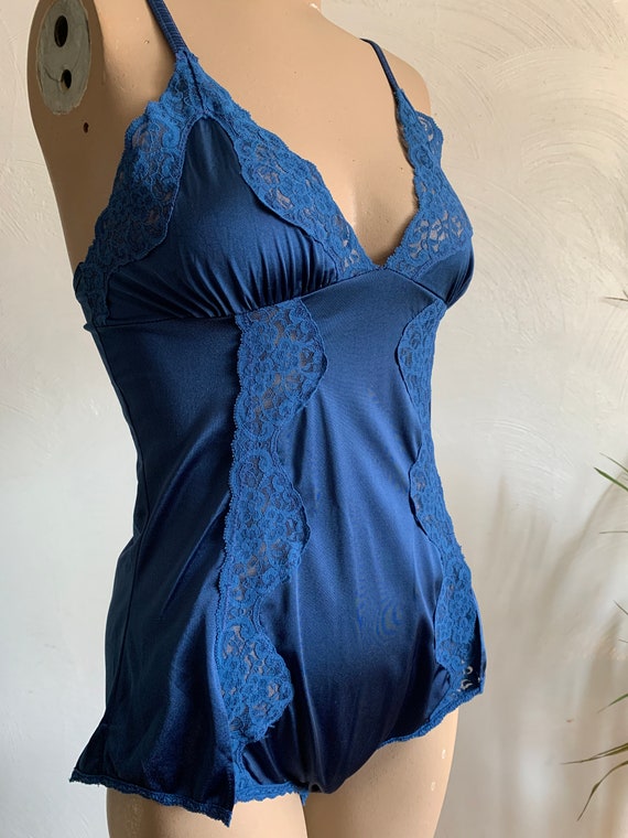 Vintage Blue Flutter Teddy Bodysuit . Blush .- small - Gem