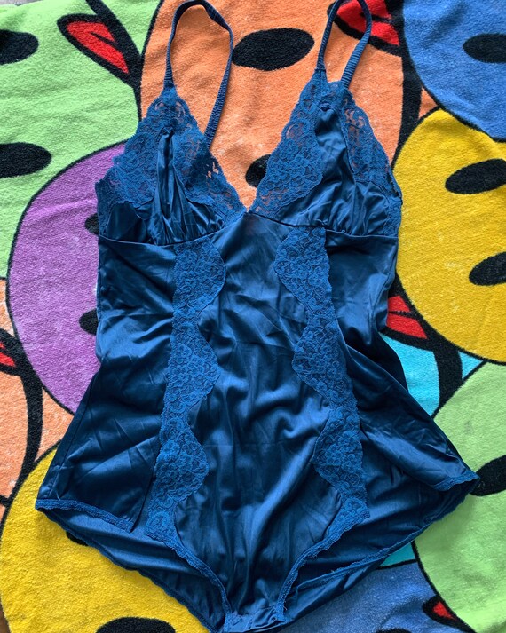 Vintage Blue Flutter Teddy Bodysuit . Blush .- small - Gem