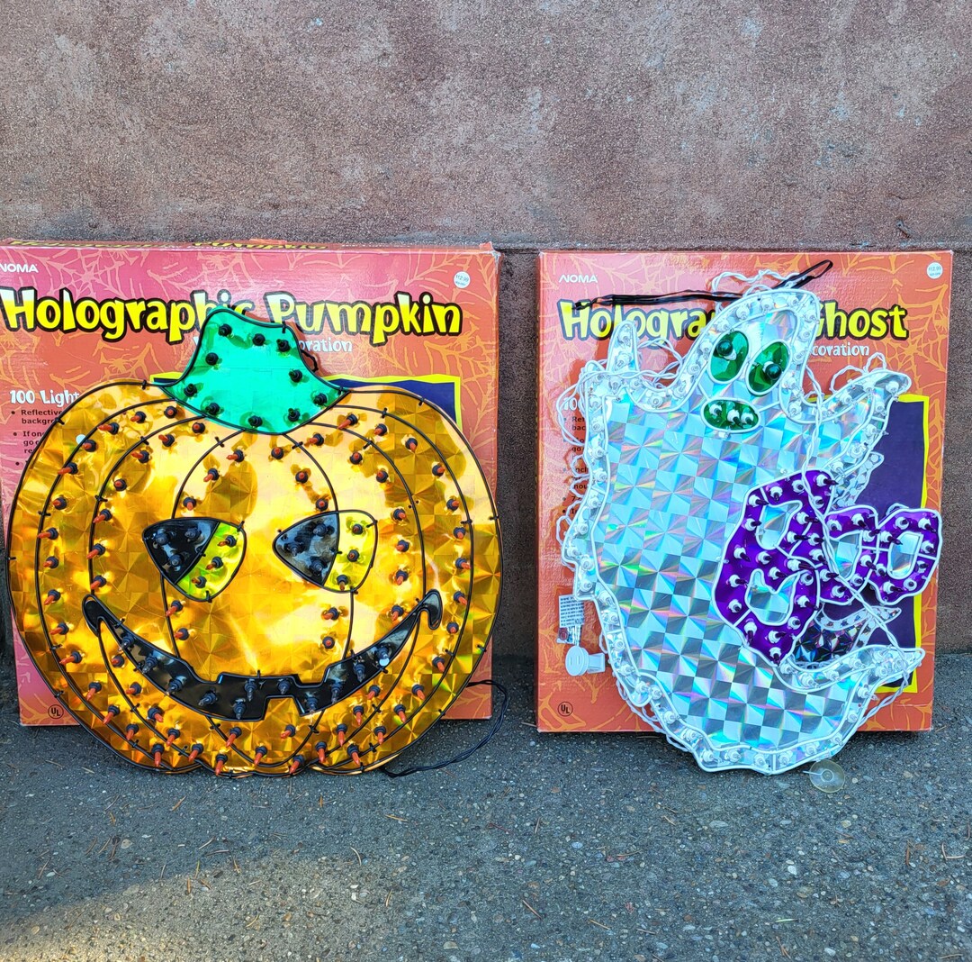 Vintage Noma Halloween Light up Holographic Ghost or Pumpkin Window ...