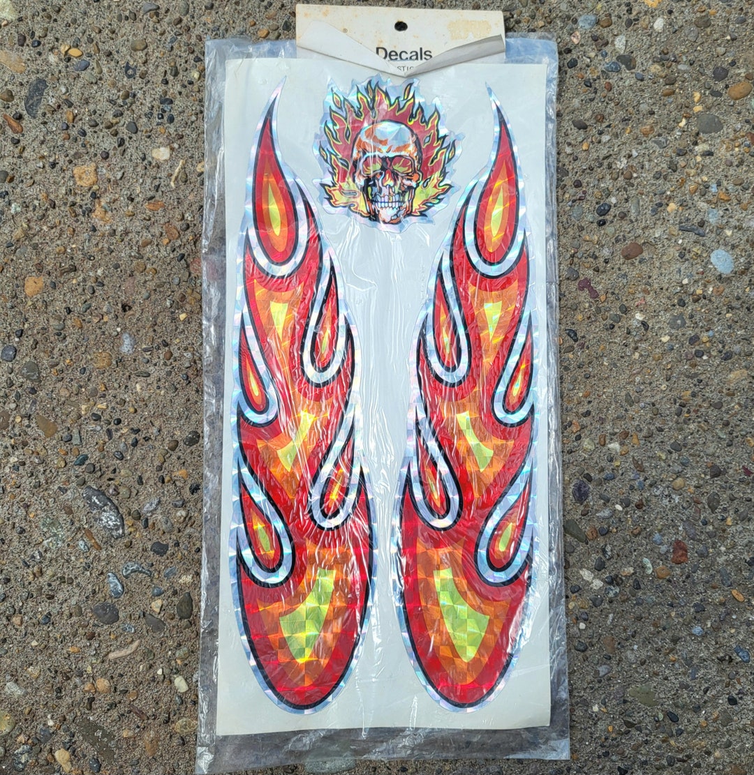 Vintage Flames Prism Sticker Set Flaming Skull New Old Stock King's ...