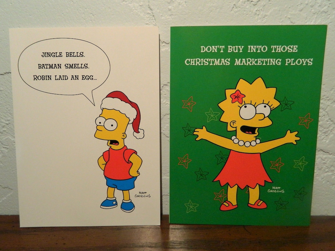 Vintage the Simpsons Christmas Cards Lisa Simpson and Bart Simpson Anti ...