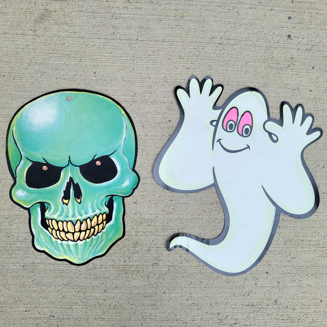 Vintage Beistle Skull and Glow in the Dark Ghost Die-cut Halloween ...