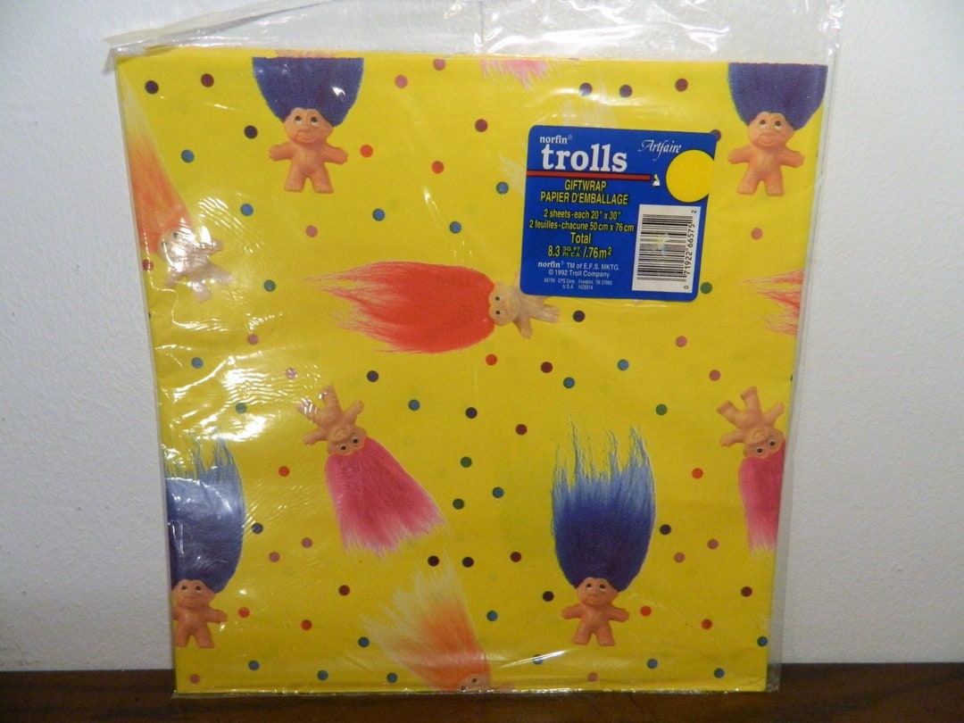 1992 Troll Company Norfin Trolls Wrapping Paper Two Sheets Sealed in ...