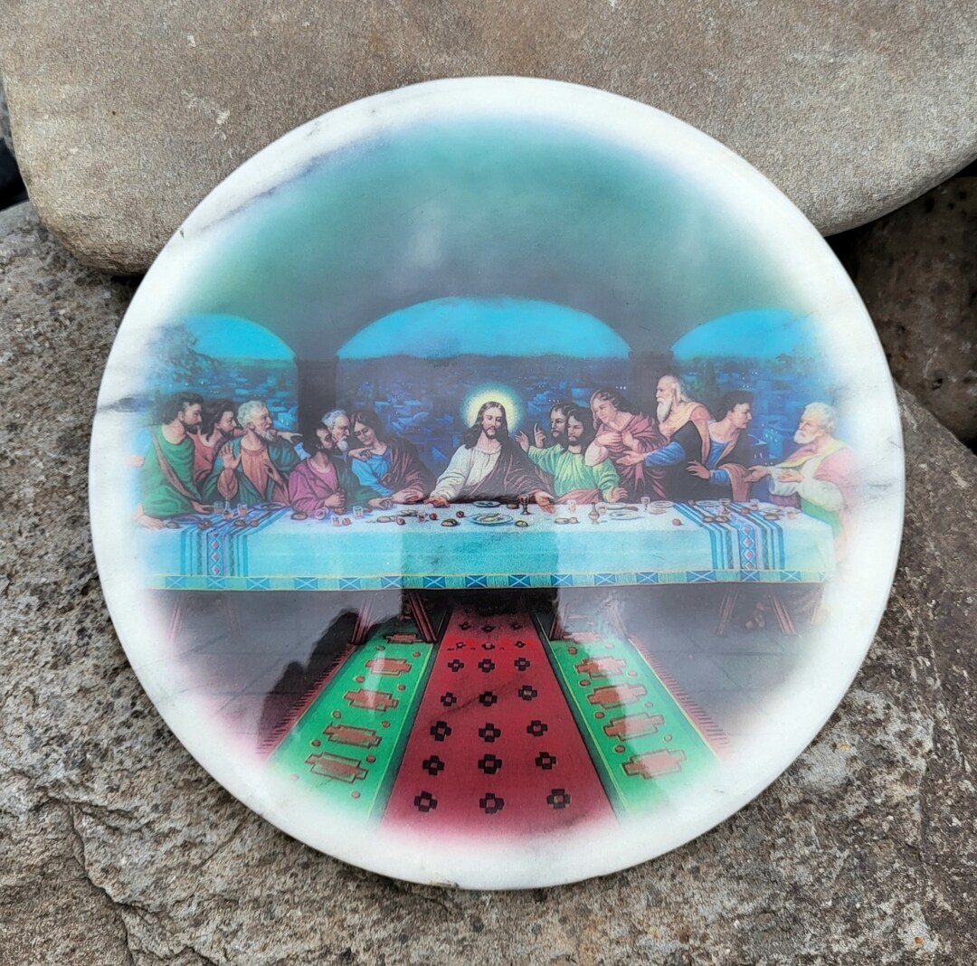 Vintage The Last Supper Marble Stone Hot Plate Jesus Religious Cutting ...