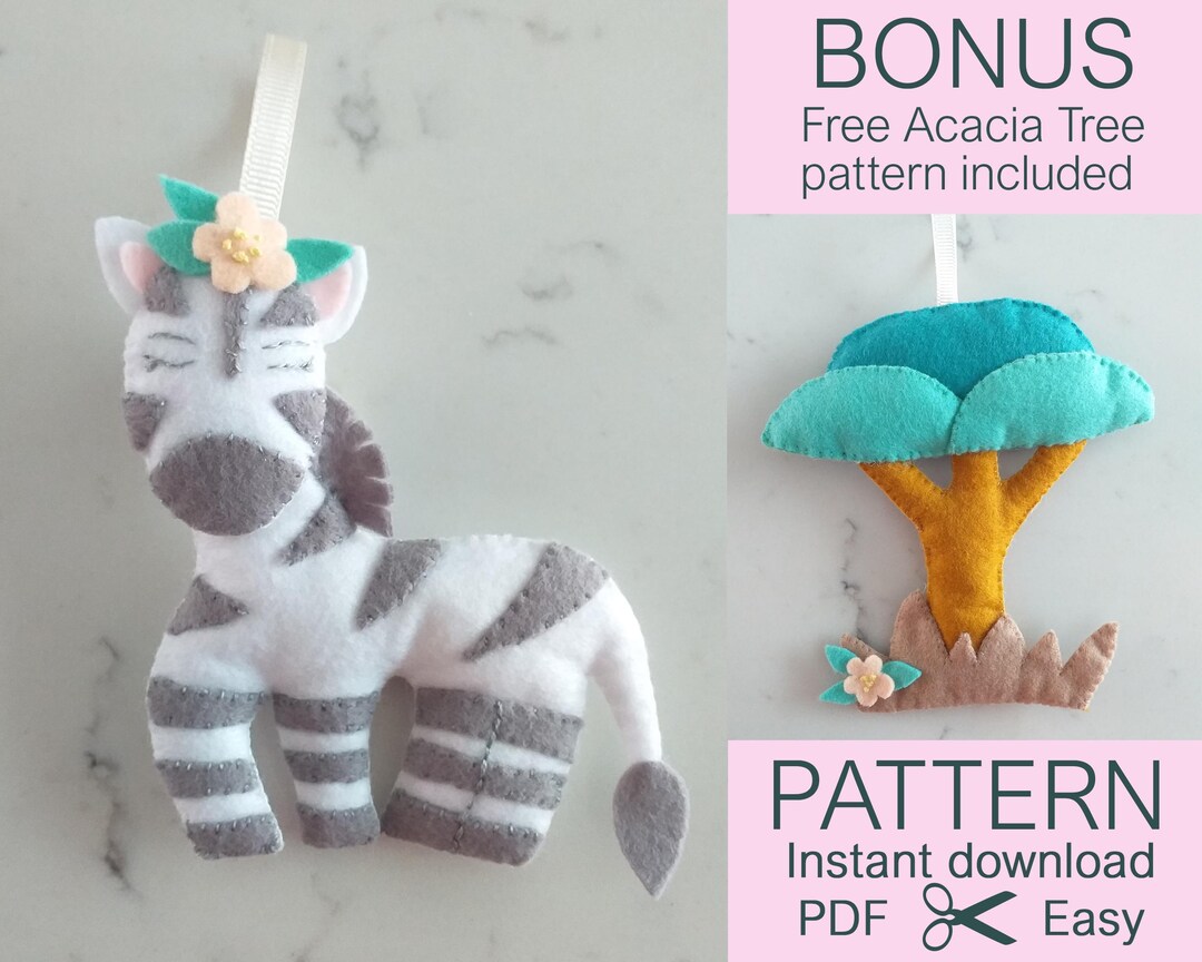 Zebra Safari Theme Felt PDF Pattern | Pastel Garland/mobile | Animal ...