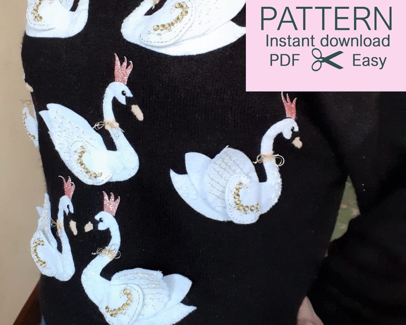 Swan Princess Felt Applique PDF Pattern | Sew to Jumper or Other ...