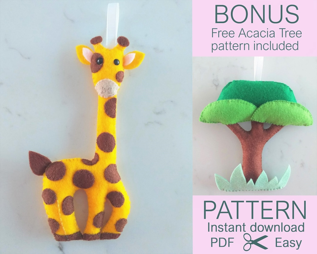 Giraffe Safari Theme Felt PDF Pattern | for Mobile, Garland | Animal ...