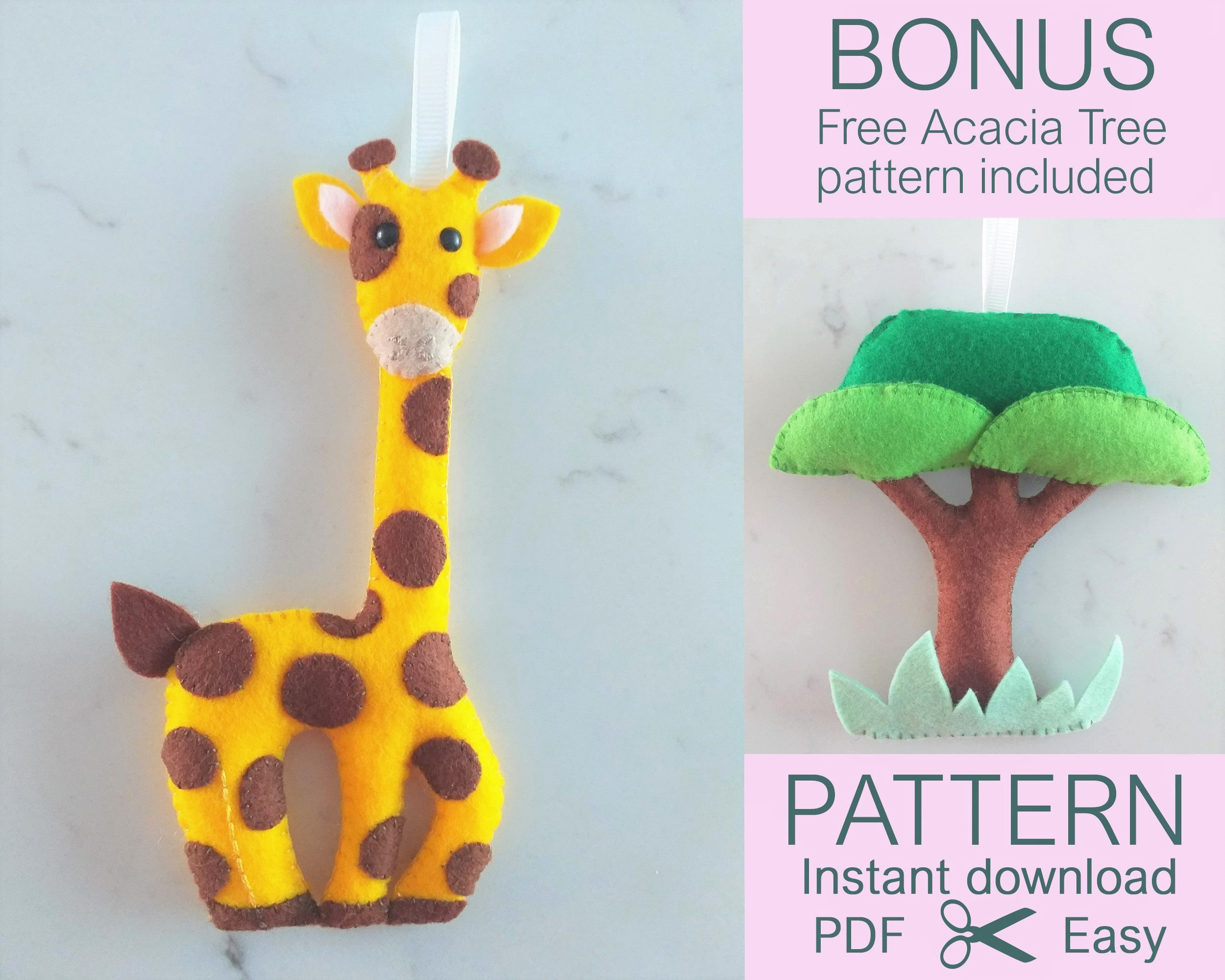 Giraffe Safari Theme Felt PDF Pattern for Mobile, Garland Animal Themed ...