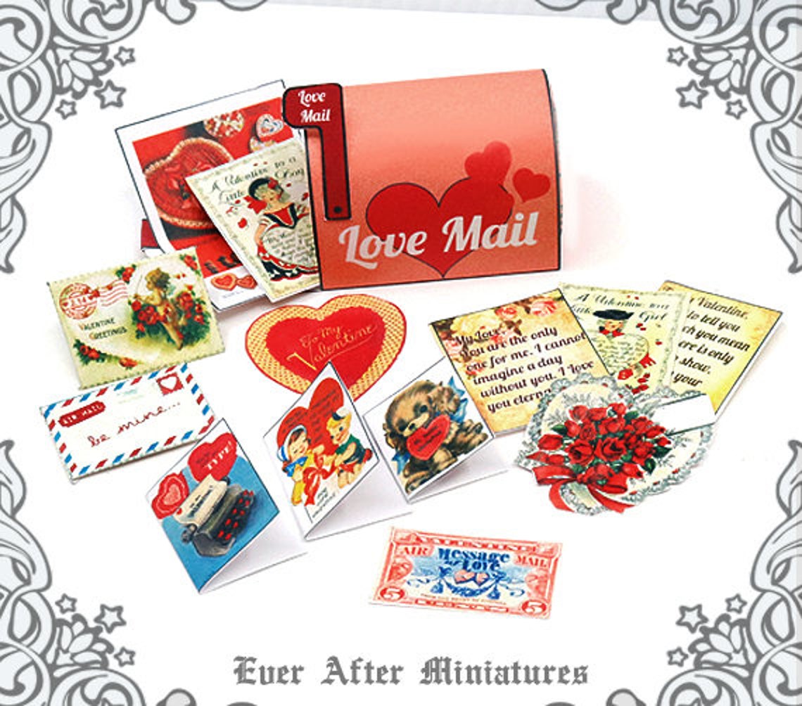 1:12 Valentines Day MAILBOX Dollhouse Miniature Letter Set – Printable ...