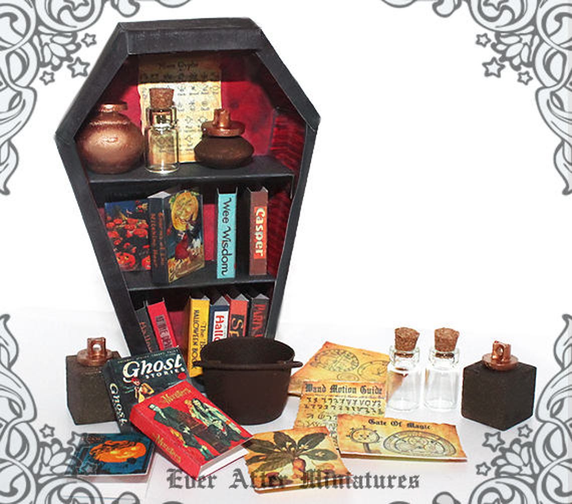 COFFIN Halloween Dollhouse Bookcase – 1:12 DIY Vampire Coffin Halloween ...