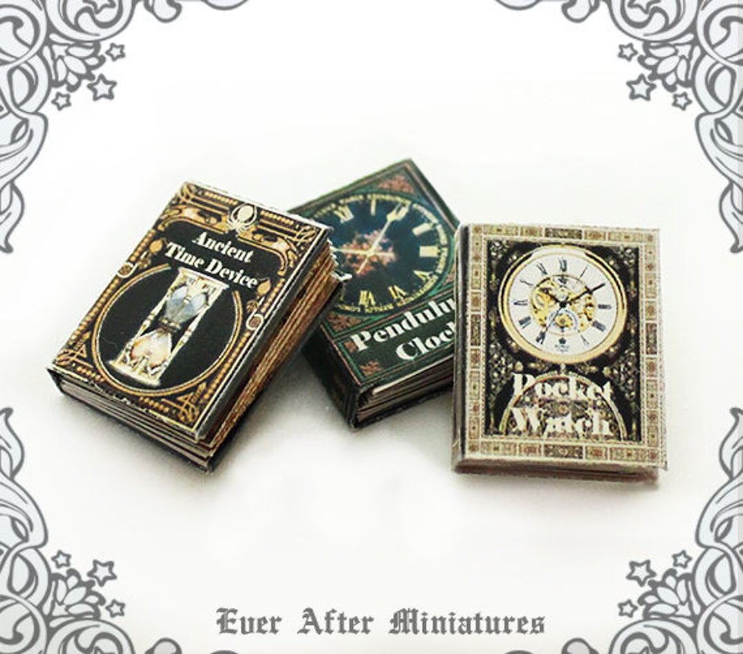 3 ANTIQUE CLOCK Dollhouse Miniature Book 1:12 –full Set of Readable ...