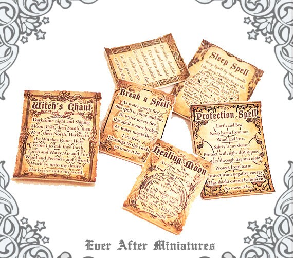 6 MAGIC SPELL Miniature Scroll Set #2 – 1:12 Readable Dollhouse ...
