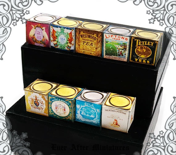 9 ENGLISH TEA Miniature Tin Set #1 – 1:12 Diy Printable Dollhouse ...