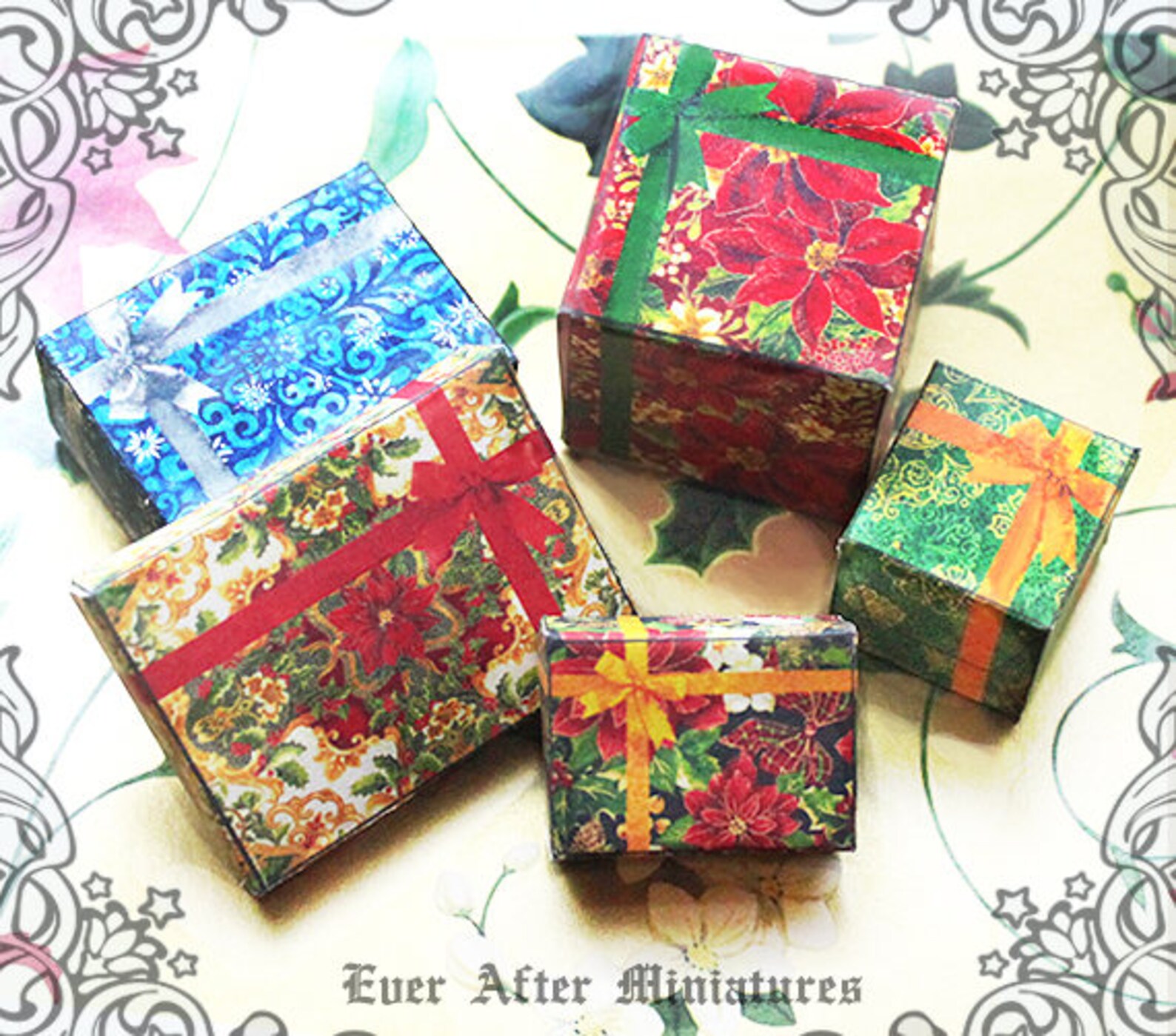 5 ELEGANT Miniature Christmas Gift Box Set 1:12 Printable Miniature ...