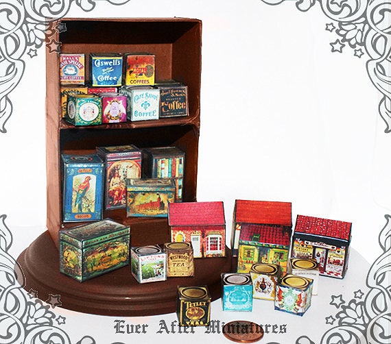 9 ENGLISH TEA Miniature Tin Set #1 – 1:12 Diy Printable Dollhouse ...