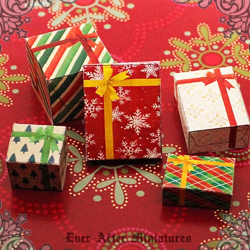 5 ELEGANT Miniature Christmas Gift Box Set 1:12 Printable - Etsy