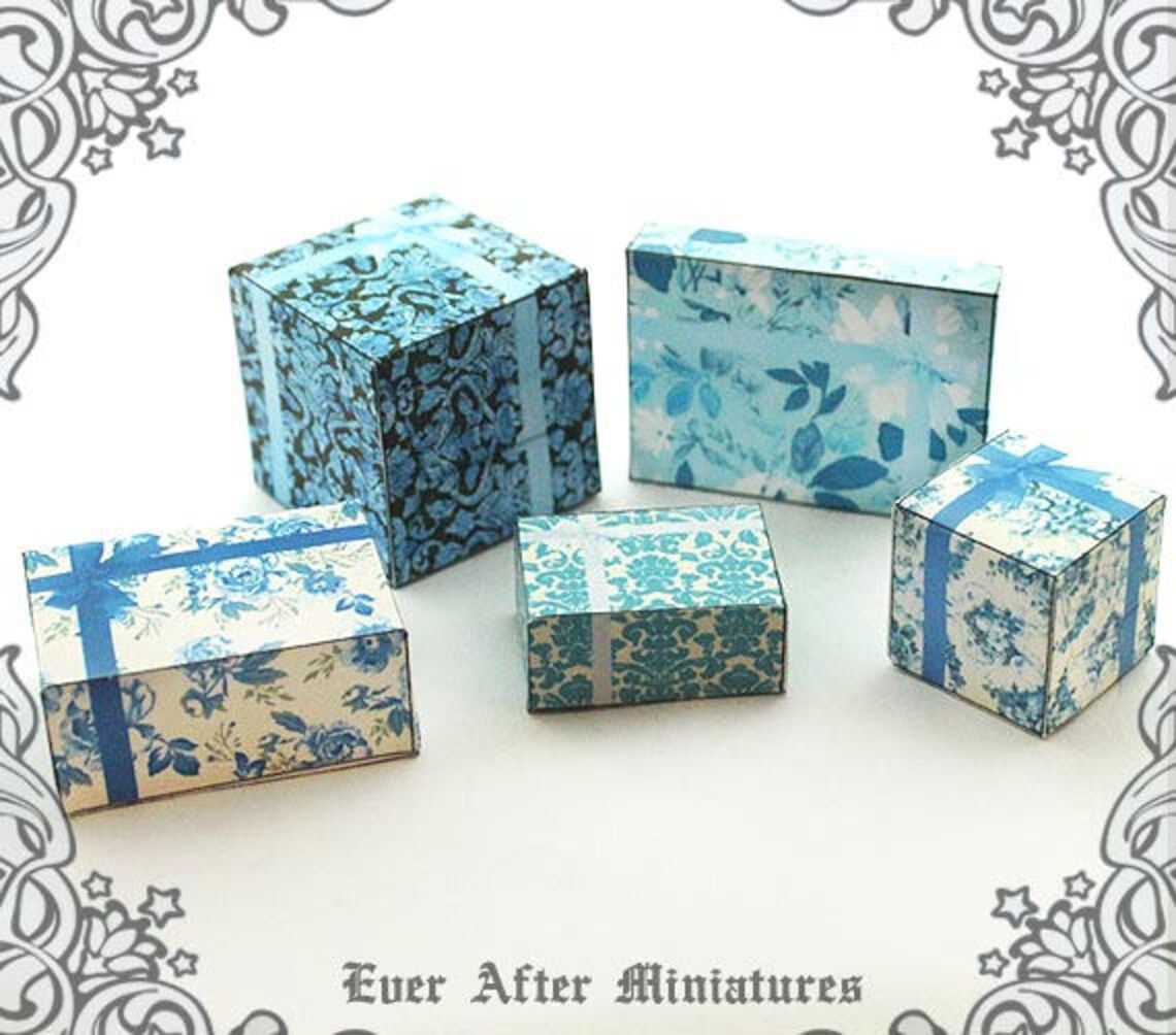 5 BLUE VICTORIAN Miniature Gift Box 1:12 Printable Dollhouse - Etsy
