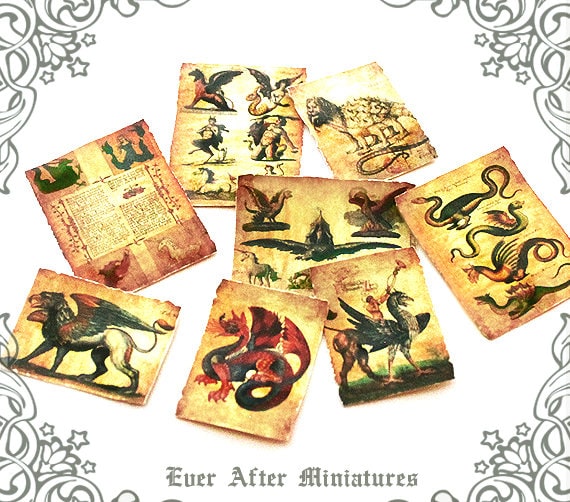 MAGICAL BEASTS Miniature Scroll Set 5 1:12 Mythical | Etsy