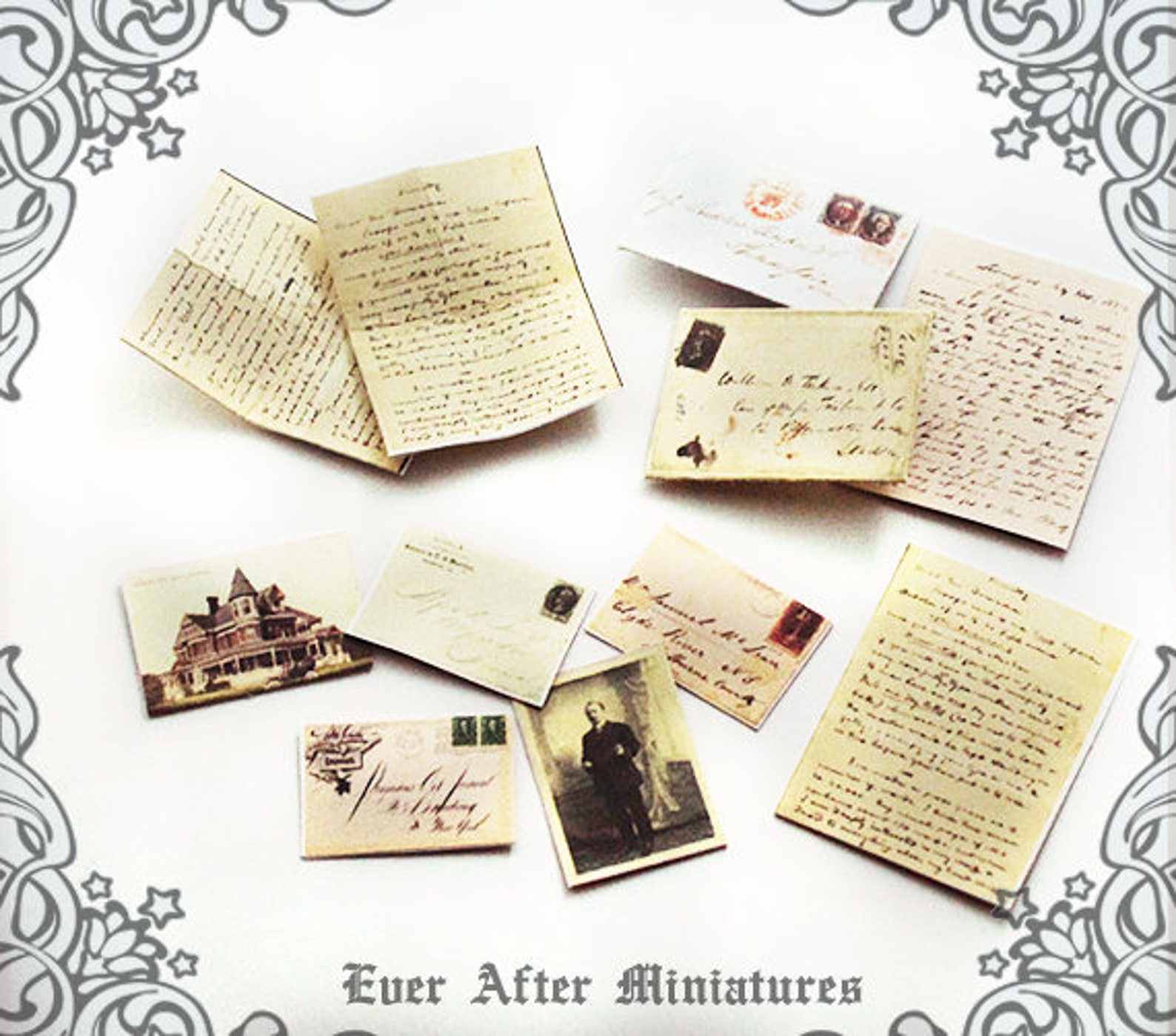GENTLEMEN Miniature Letter & Postcard Set #2 – 1:12 Miniature Dollhouse ...