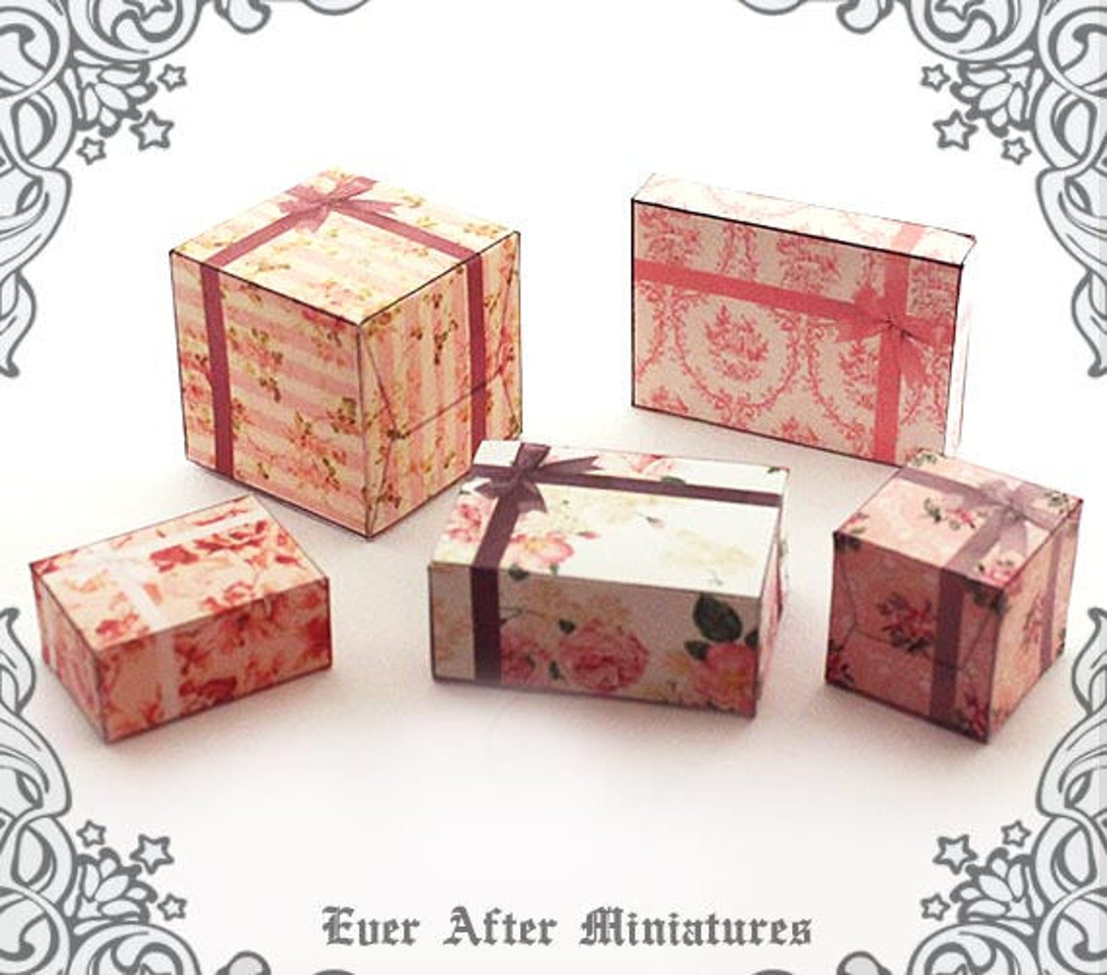 5 VICTORIAN ROSE Miniature Gift Box 1:12 Printable Vintage | Etsy