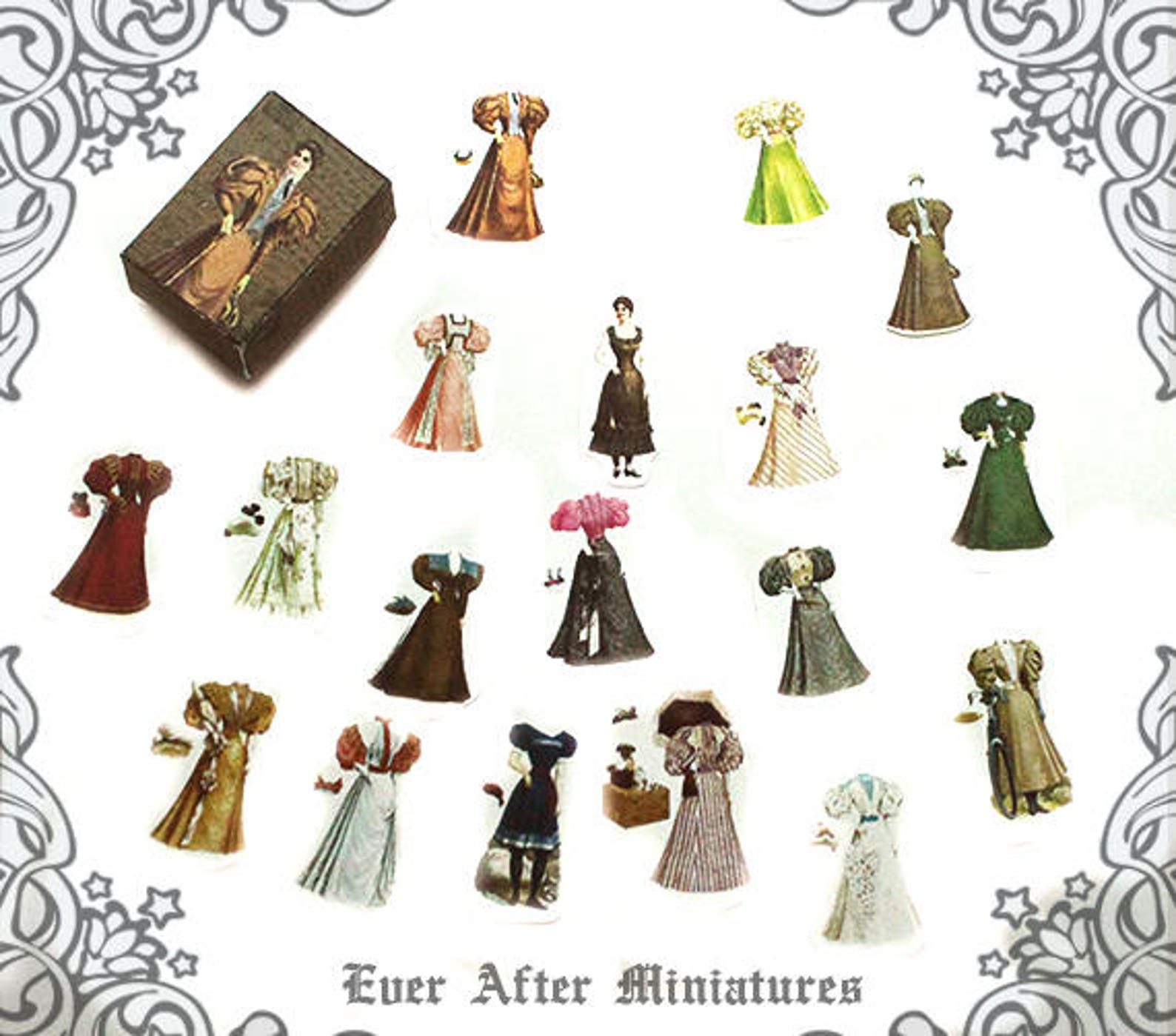 ANTIQUE Miniature Paper Doll Set 2 1:12 DIY Vintage Miniature Dollhouse ...