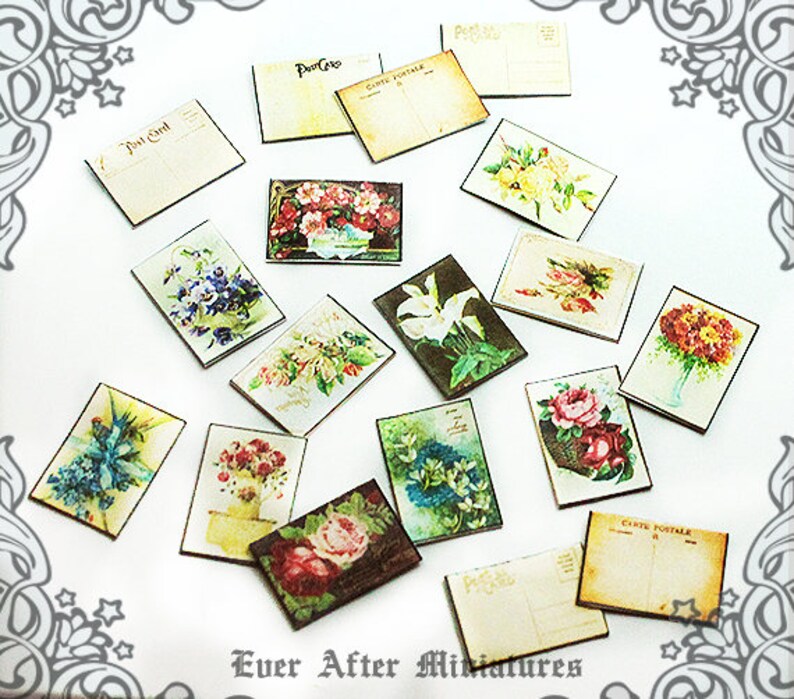 12 FLOWER Miniature Postcard Set #3 – 1:12 Miniature Dollhouse Shabby ...