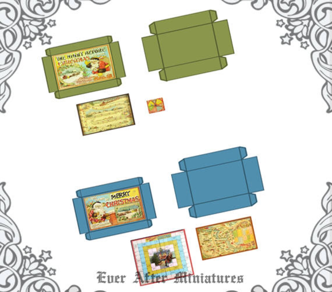2 CHRISTMAS Miniature Game Set #8 – 1:12 DIY Printable Christmas ...