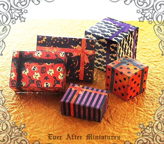 5 HALLOWEEN Miniature Gift Box Set – 1:12 DIY Dollhouse Miniature ...
