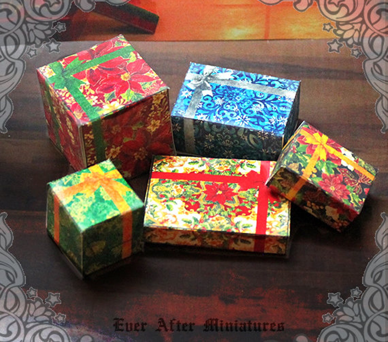 5 ELEGANT Miniature Christmas Gift Box Set 1:12 Printable - Etsy
