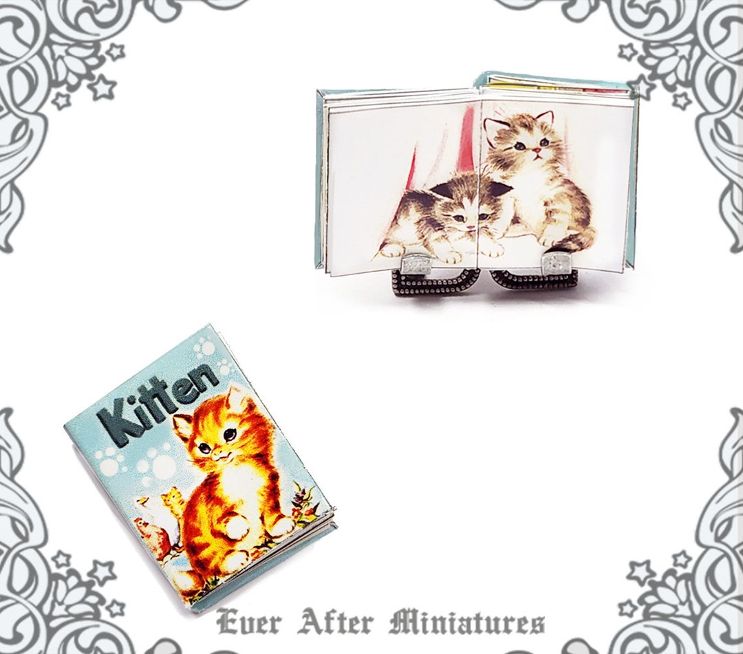 1:12 CAT Dollhouse Miniature Book – Cat Printable Miniature Book Kitten ...