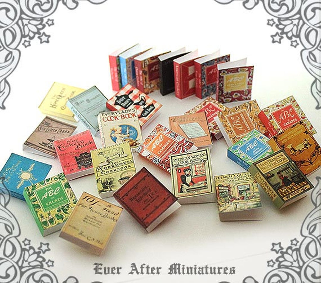 28 VINTAGE COOKBOOK Dollhouse Miniature Book Cover Set #8–1:12 ...