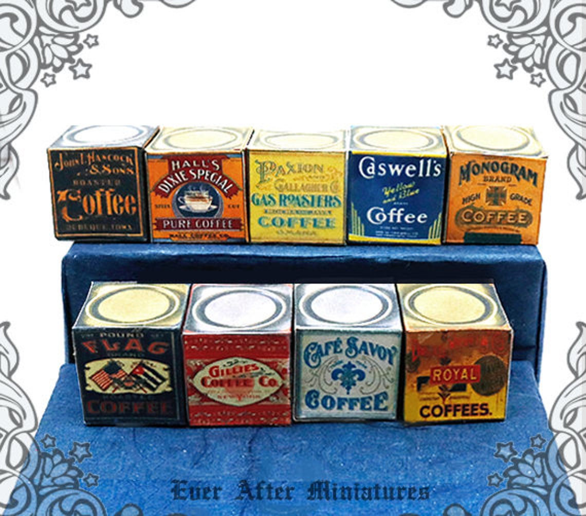 9 COFFEE Dollhouse Miniature Tin Set 2 1:12 DIY Printable | Etsy