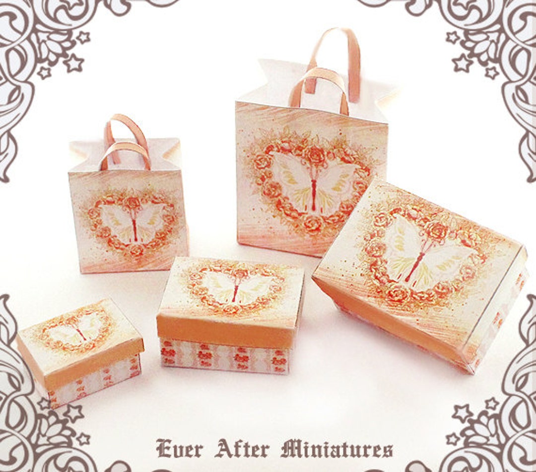 HEART Miniature Gift Box & Dollhouse Miniature Gift Bag Set 1:12 – 3 ...