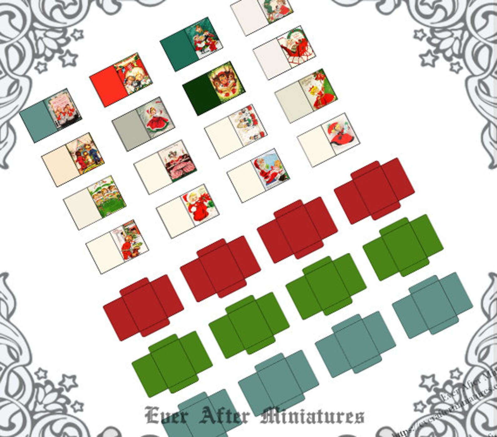 12 CHILDREN Christmas Miniature Cards + Envelopes – 1:12 Printable ...