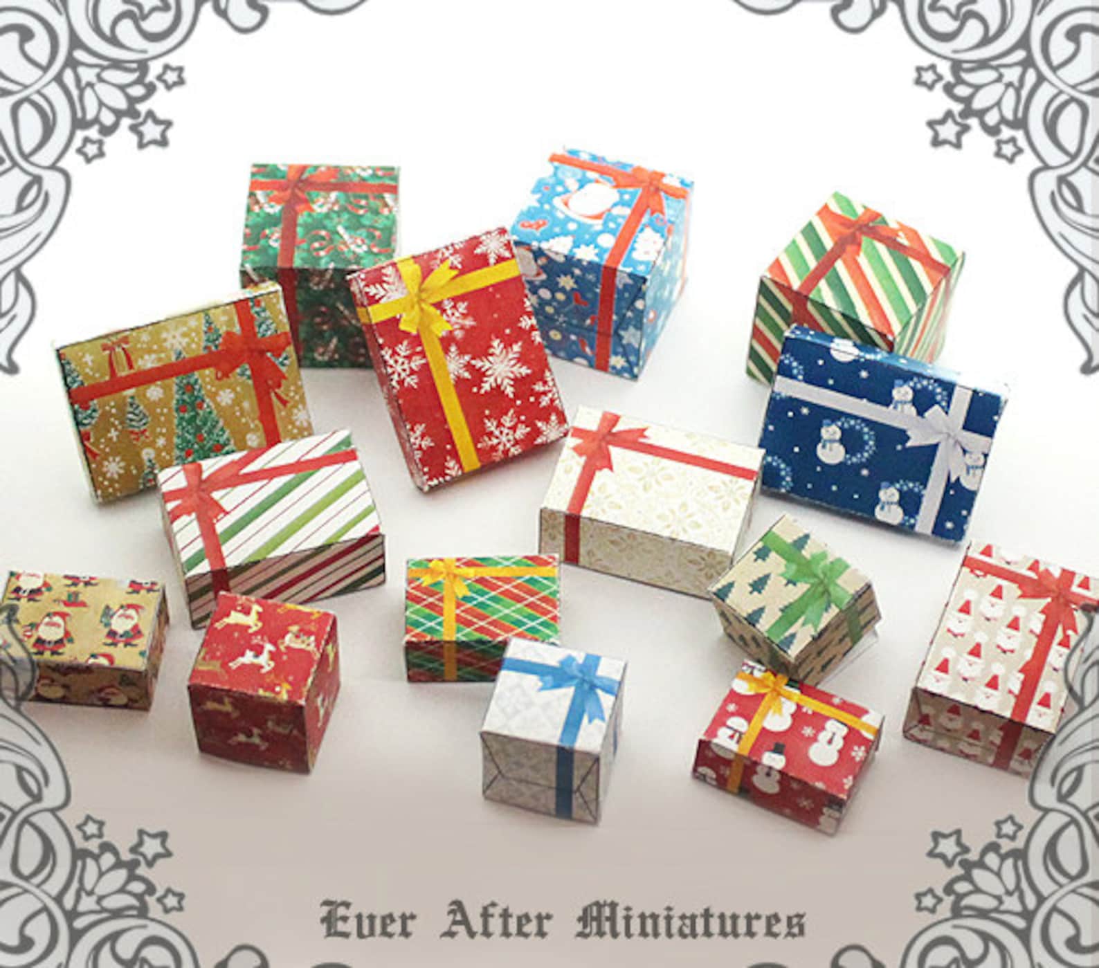 5 CLASSIC Miniature Christmas Gift Box Set–1:12 Dollhouse Miniature ...