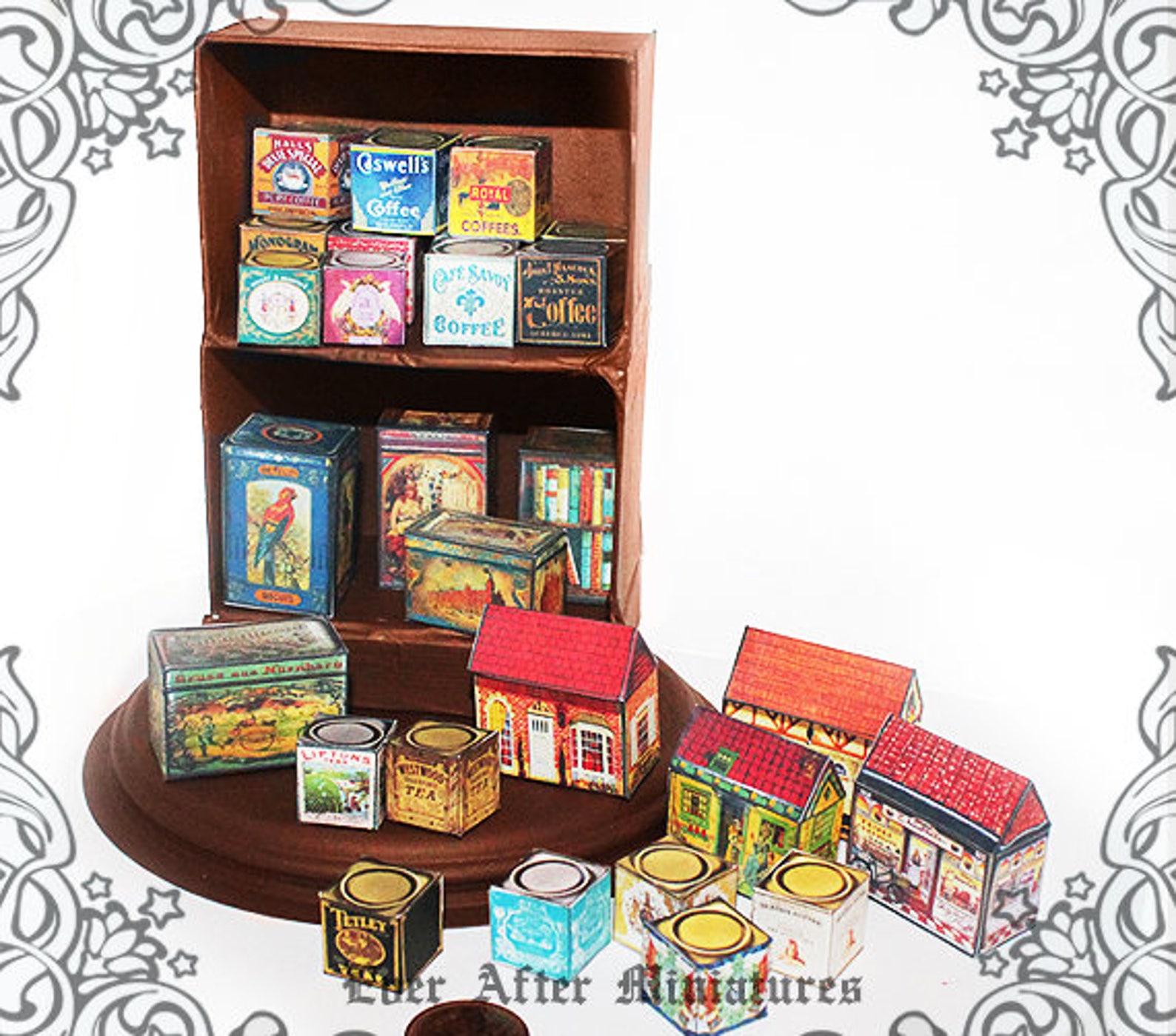 9 ENGLISH TEA Miniature Tin Set 1 1:12 Diy Printable Dollhouse ...
