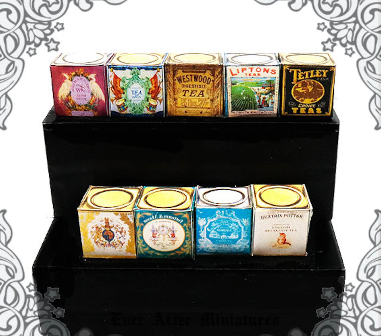 9 ENGLISH TEA Miniature Tin Set 1 1:12 Diy Printable Dollhouse ...