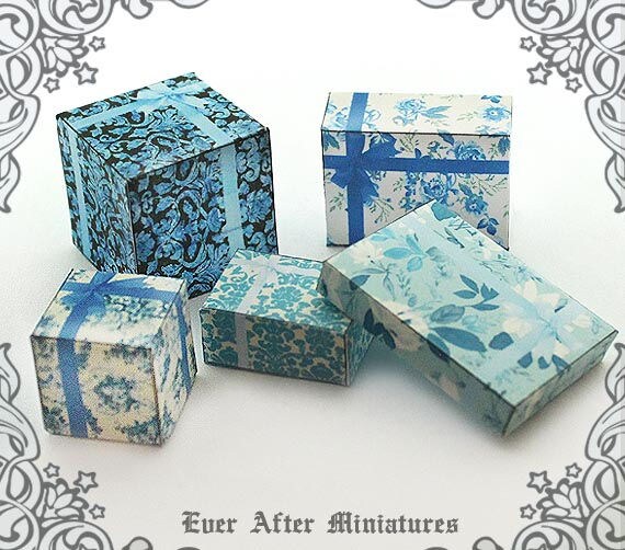 5 BLUE VICTORIAN Miniature Gift Box – 1:12 Printable Dollhouse ...
