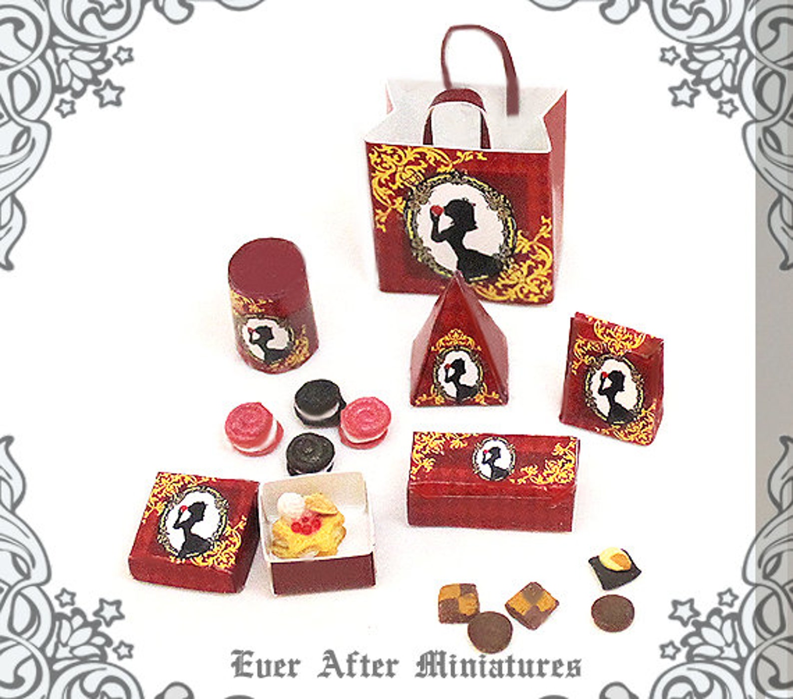 Dollhouse Miniature Sweet Box & Gift Bag Set (1:12)– 4 Bakery Miniature ...