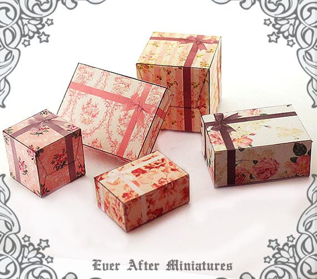 5 VICTORIAN ROSE Miniature Gift Box – 1:12 Printable Vintage Dollhouse ...