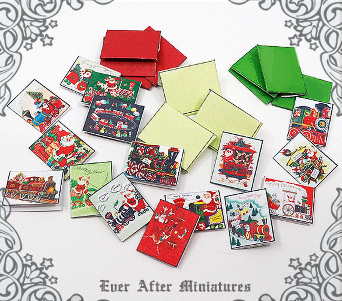 12 TRAIN Christmas Miniature Cards + Envelopes – 1:12 Christmas ...