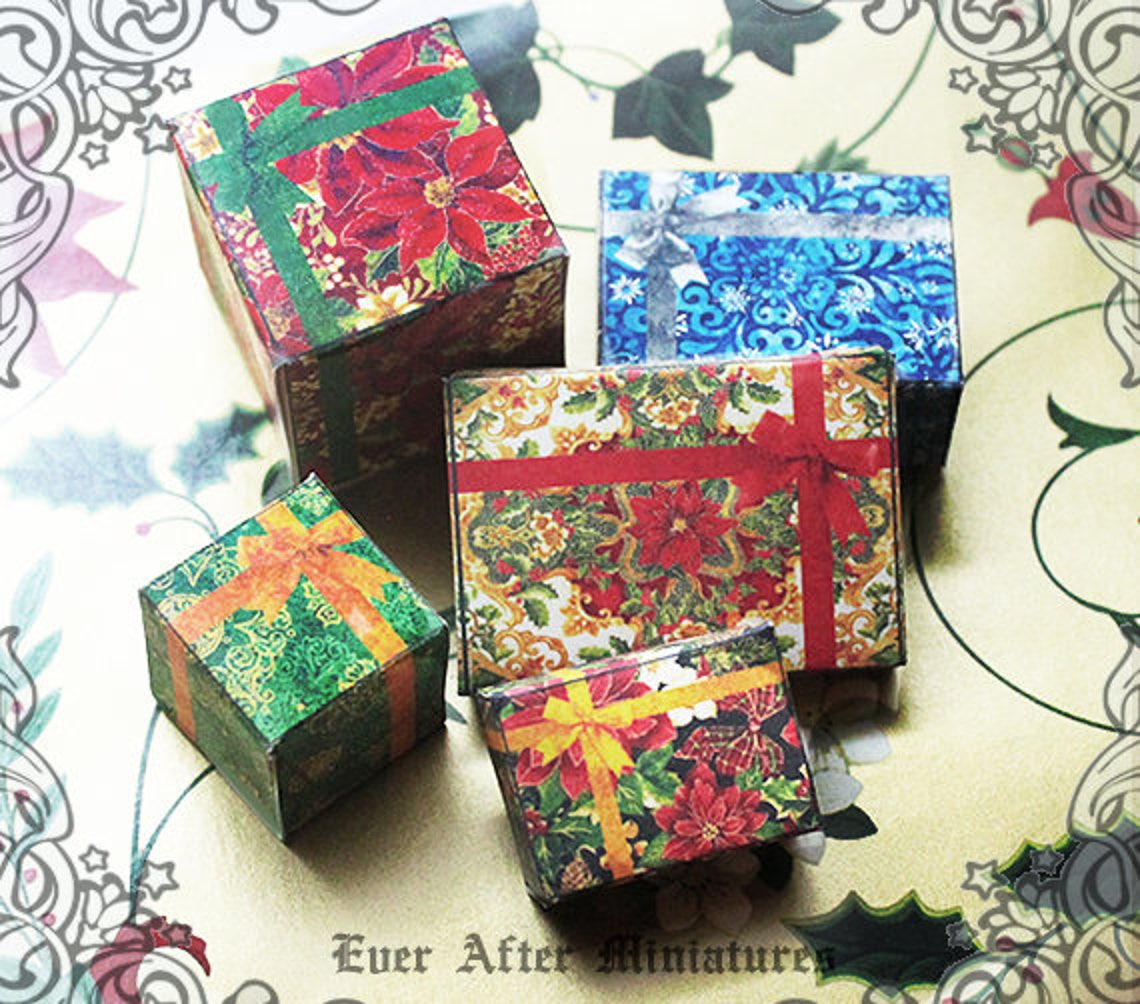 5 ELEGANT Miniature Christmas Gift Box Set 1:12 Printable - Etsy