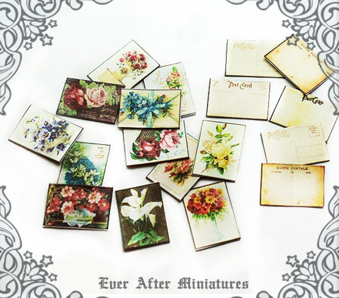 12 FLOWER Miniature Postcard Set #3 – 1:12 Miniature Dollhouse Shabby ...